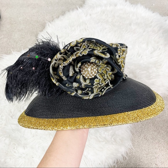 Ashro | Accessories | Nwt Ashro Fancy Feather Hat Rhinestoned Flower ...